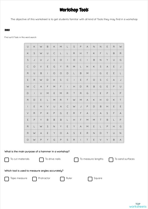 Workshop Tools. Interactive worksheet | TopWorksheets
