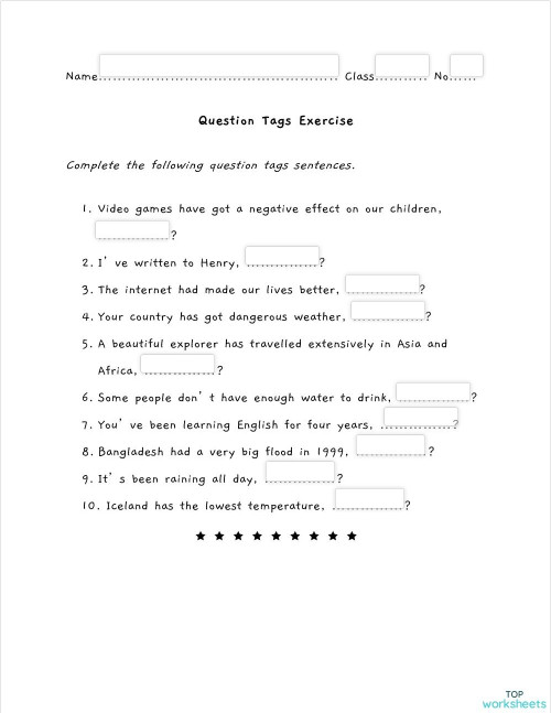 Question Tags. Interactive worksheet | TopWorksheets