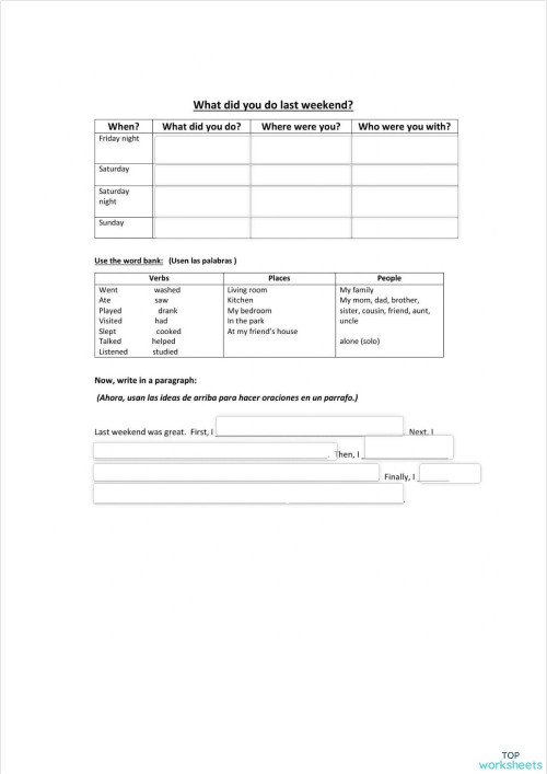 Writing: What did you do last weekend?. Interactive worksheet ...