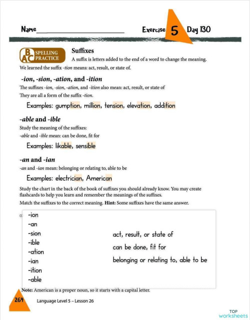 Lesson 26: Pg 264-266 Spelling Practice Ex 5. Interactive worksheet ...