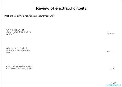 Review of electrical circuits. Interactive worksheet | TopWorksheets
