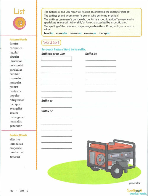 List 12: Pattern Words Pg 46. Interactive worksheet | TopWorksheets