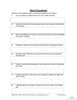 Balance word equations worksheet. Interactive worksheet | TopWorksheets