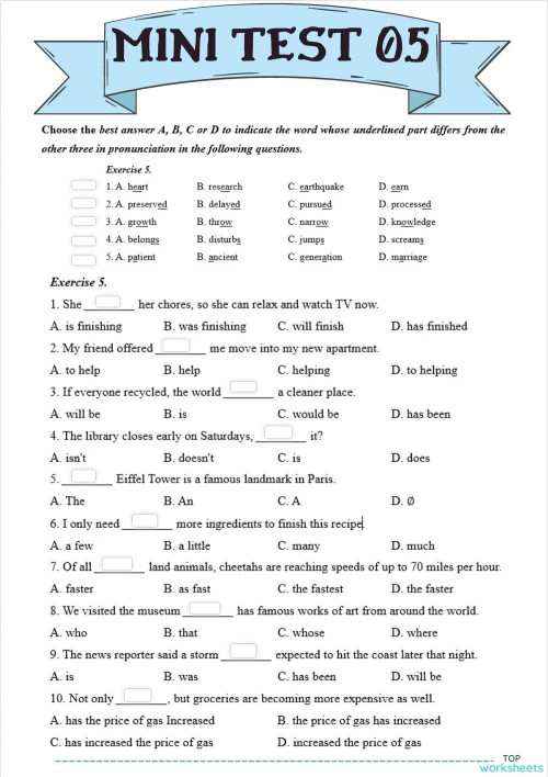 MINI TEST 05. Interactive worksheet | TopWorksheets