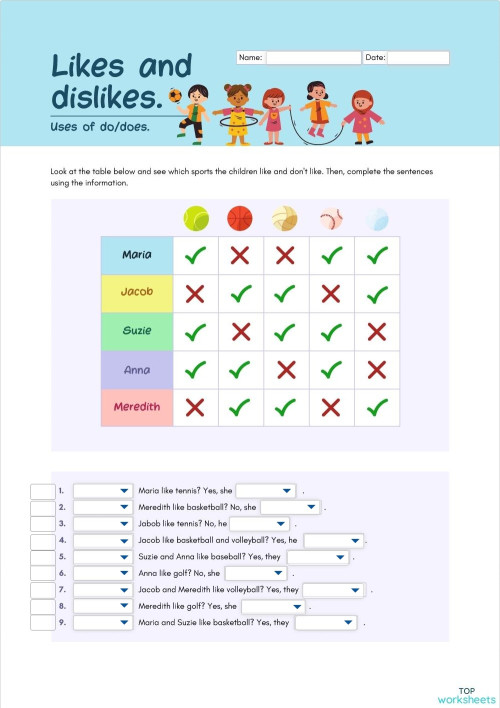 Likes and Dislikes: interactive worksheets and online exercises ...