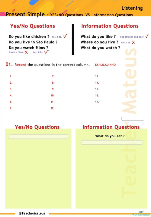 Handout 1 - Test 8 - VIDEO - Three Plus one - Yes No Questions or ...