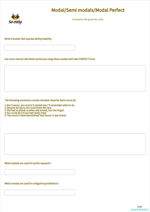 Modal/Semi modals/Modal Perfect. Interactive worksheet | TopWorksheets
