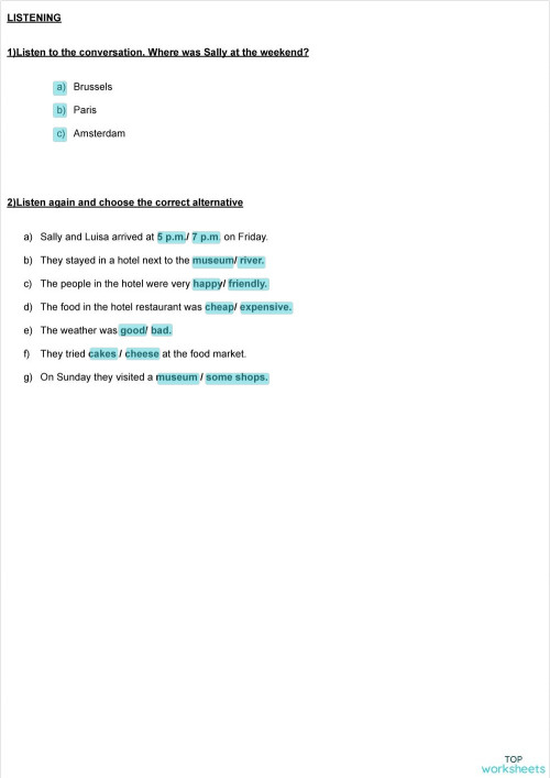 Listening activities: regular verbs. Ficha interactiva | TopWorksheets
