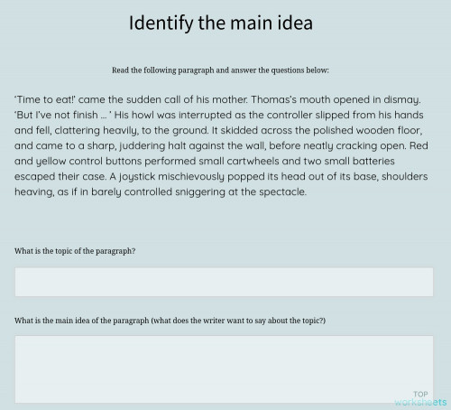 Identify the main idea. Interactive worksheet | TopWorksheets