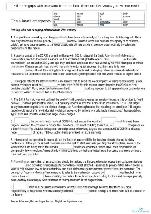 The climate emergency. Interactive worksheet | TopWorksheets