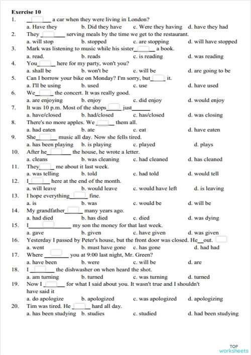 MIXED TENSE 11. Interactive worksheet | TopWorksheets