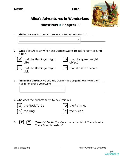 Alice in Wonderland Chapter 9. Interactive worksheet | TopWorksheets