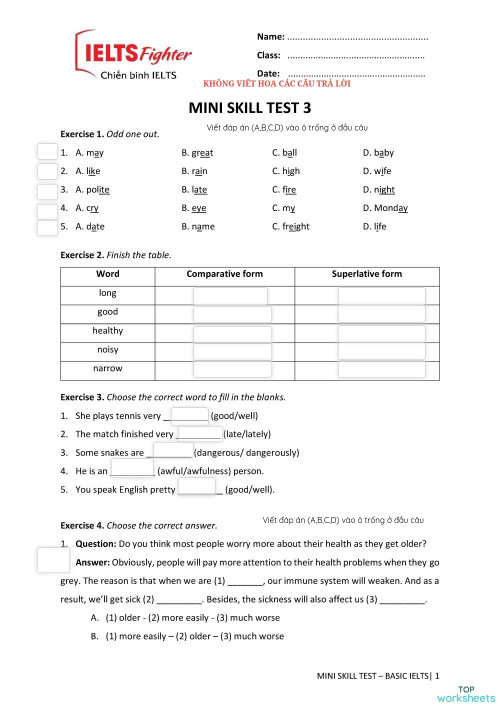 MINI SKILL TEST 3. Interactive worksheet | TopWorksheets