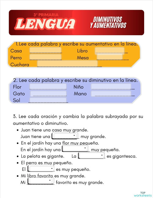 Aumentativos y diminutivos: fichas interactivas y ejercicios online ...