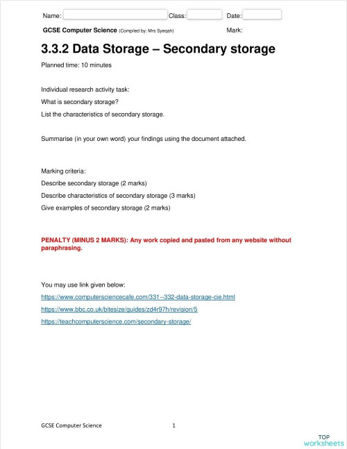 3.3.2 Storage device - Secondary storage - activity 1. Interactive ...