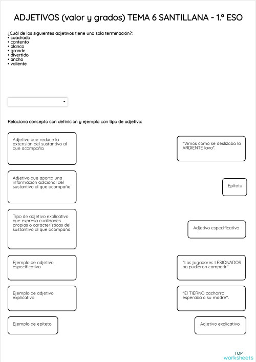 LOS ADJETIVOS. Ficha interactiva | TopWorksheets