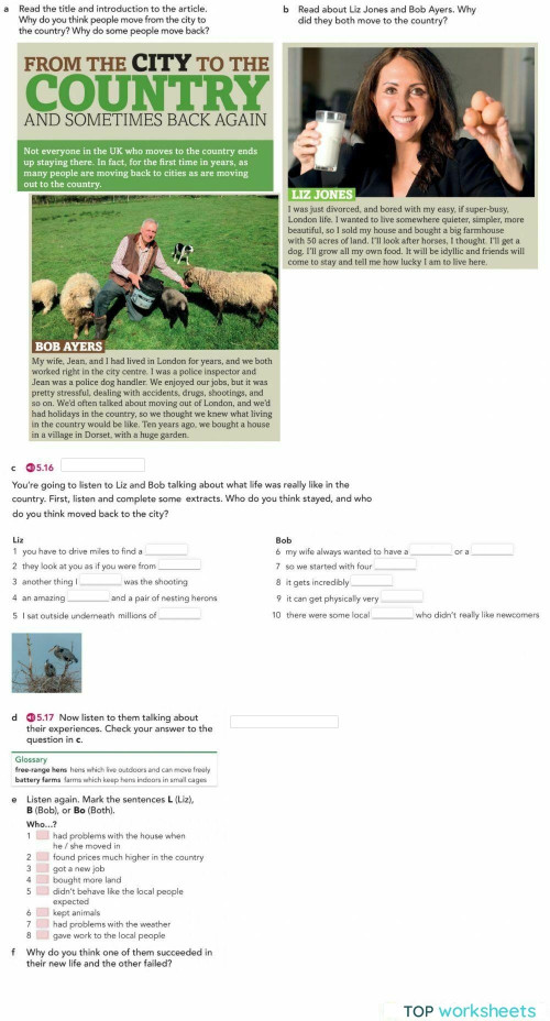Listening and speaking: Country life. Interactive worksheet | TopWorksheets