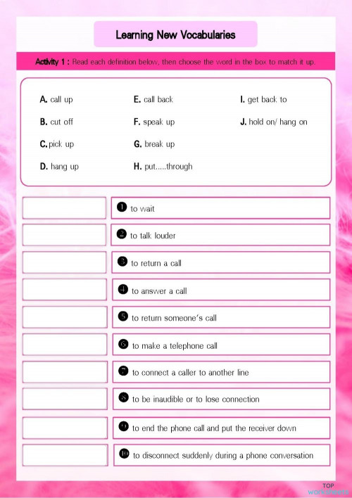 Telephoning Activity 1. Interactive worksheet | TopWorksheets