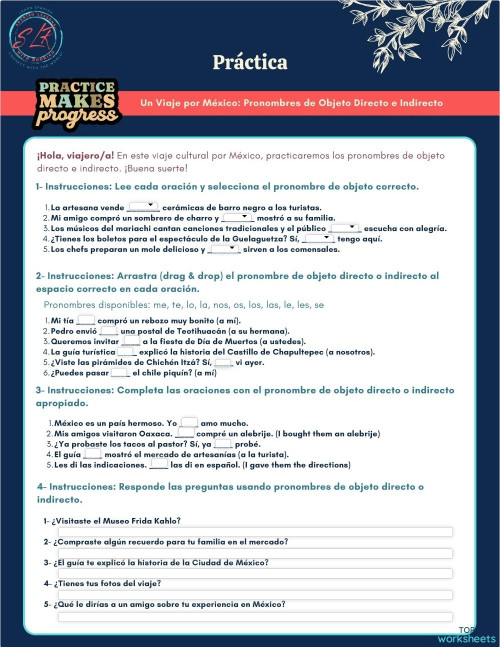 Un Viaje por México: Pronombres de Objeto Directo e Indirecto. Ficha ...