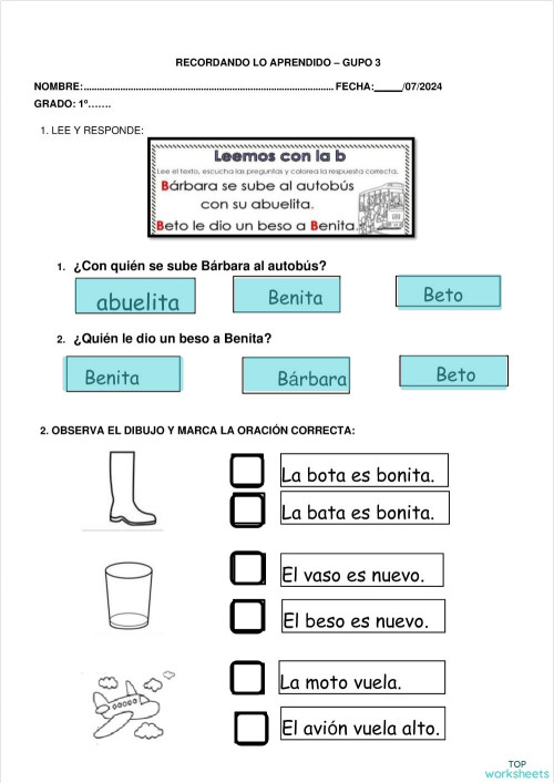 Letra b - v Grupo 3. Ficha interactiva | TopWorksheets