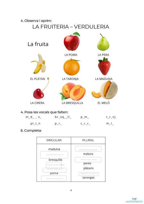 les fruites. Fitxa interactiva | TopWorksheets