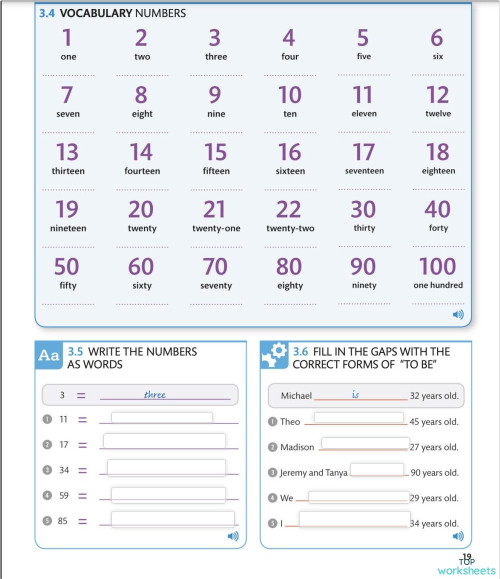 VOCABULARY NUMBERS. Interactive worksheet | TopWorksheets