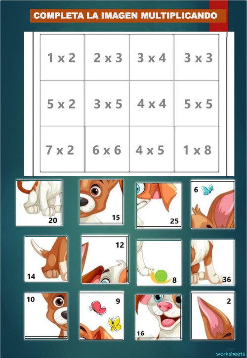 Multiplicación Puzle. Ficha interactiva | TopWorksheets
