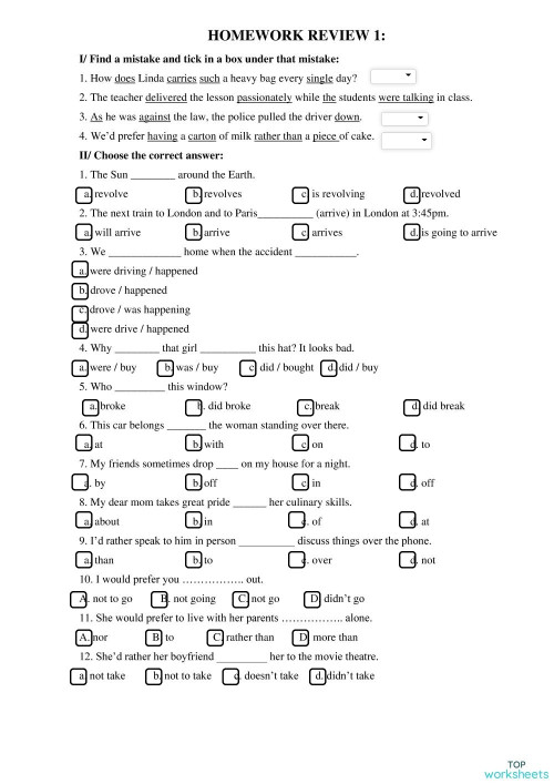 HOMEWORK REVIEW 1 Giang. Interactive worksheet | TopWorksheets
