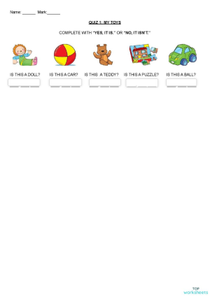 Quiz 1: My toys. Interactive worksheet | TopWorksheets