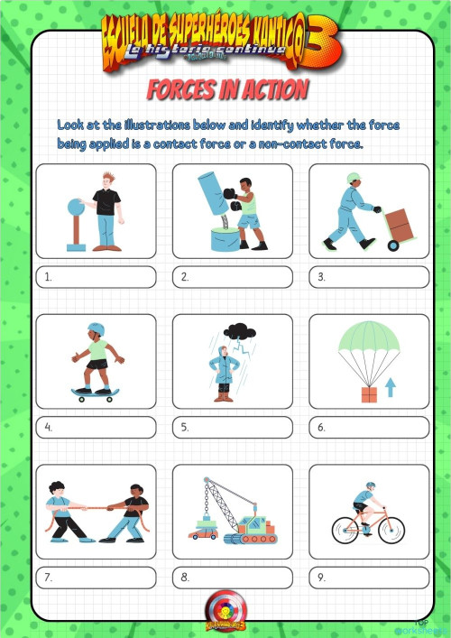 Forces in Action Science Worksheet in White and Blue Illustrative Style. Interactive worksheet ...