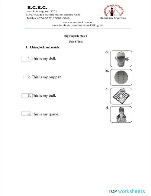 Big English plus 1 unit 3 test. Interactive worksheet | TopWorksheets