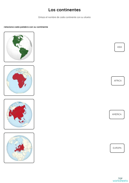 Los continentes. Ficha interactiva | TopWorksheets
