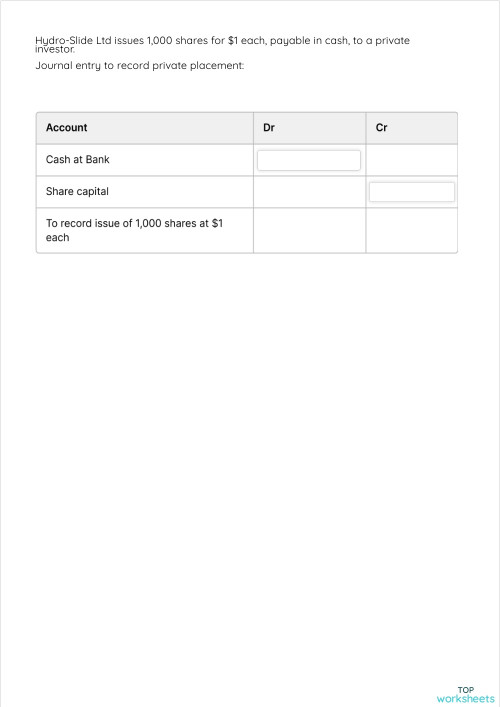 Equity entry. Interactive worksheet | TopWorksheets