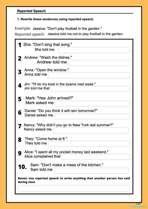 Reported speech practice 1. Interactive worksheet | TopWorksheets