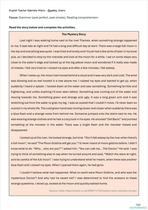 Verb Tenses - Past Perfect and Past Simple, Reading. Interactive ...