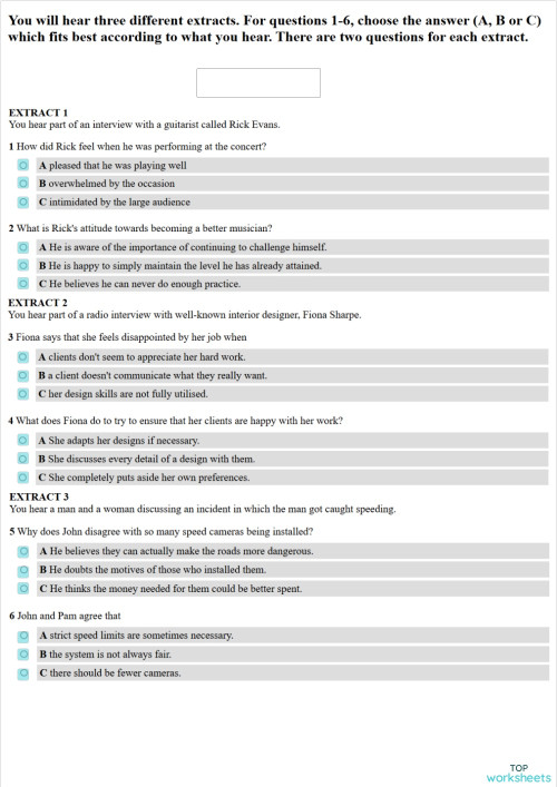 Test 3 CAE Practice Tests PAPER 3 - LISTENING PART 1. Interactive ...
