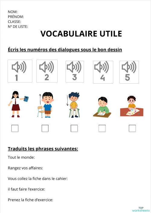 Phrases de classe. Fiche interactive | TopWorksheets