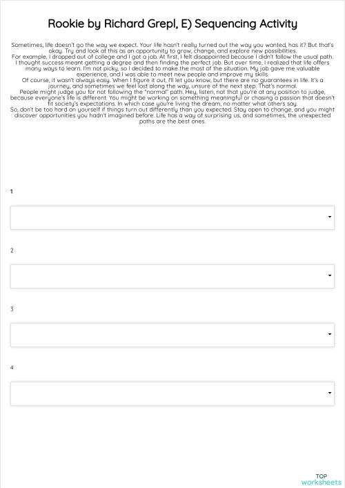 Rookie by Richard Grepl, D) Sequencing Activity. Interactive worksheet ...