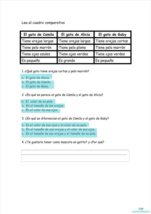 Texto comparativo 6. Ficha interactiva | TopWorksheets