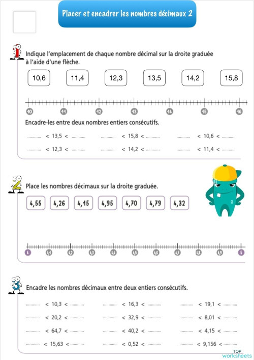 Lire, écrire et décomposer les nombres décimaux 05. Fiche interactive ...