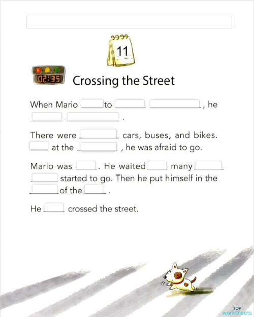 Crossing the street. Interactive worksheet | TopWorksheets