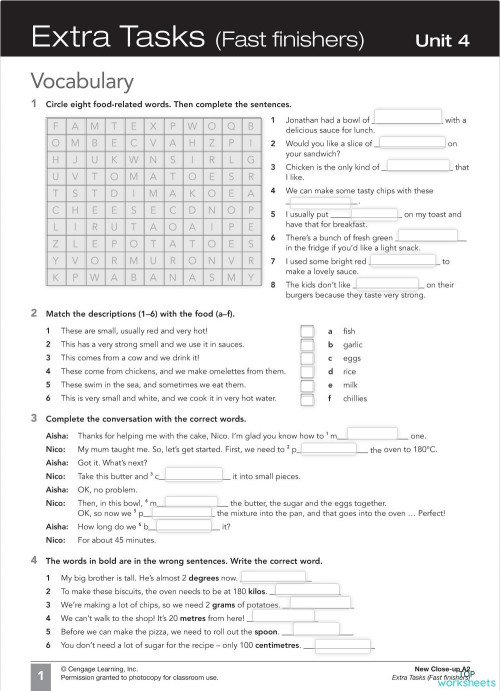 Close-Up A2 Extra Tasks Fast Finishers U4. Interactive worksheet ...