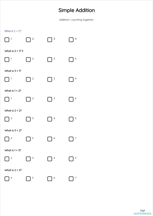 Simple Addition. Interactive worksheet | TopWorksheets