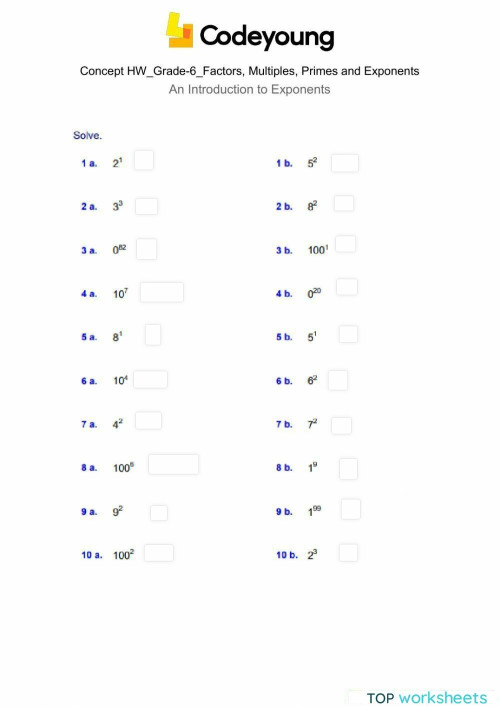An Introduction to Exponents Concept HW. Interactive worksheet ...