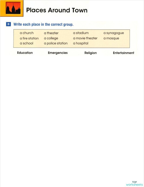 Places Around Town Beginner Workbook Activity D. Interactive worksheet ...