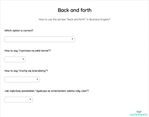 Back and forth. Interactive worksheet | TopWorksheets