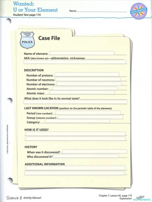 Lesson 85: Wanted U or Your Element Pg 107. Interactive worksheet ...