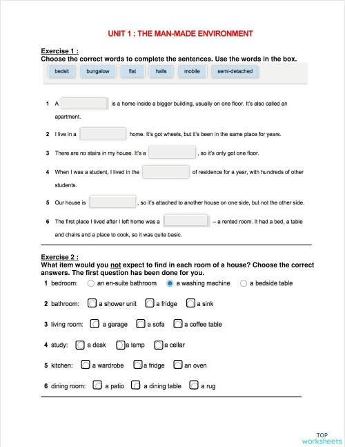 Unit 1 - Vocabulary - The man-made environment. Interactive worksheet ...