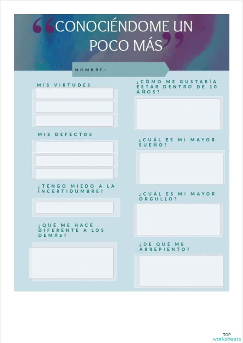 autoconocimiento. Ficha interactiva | TopWorksheets