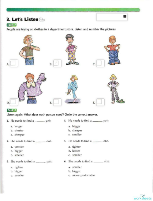 Tatics for Listening Unit 3 - Clothes. Interactive worksheet ...